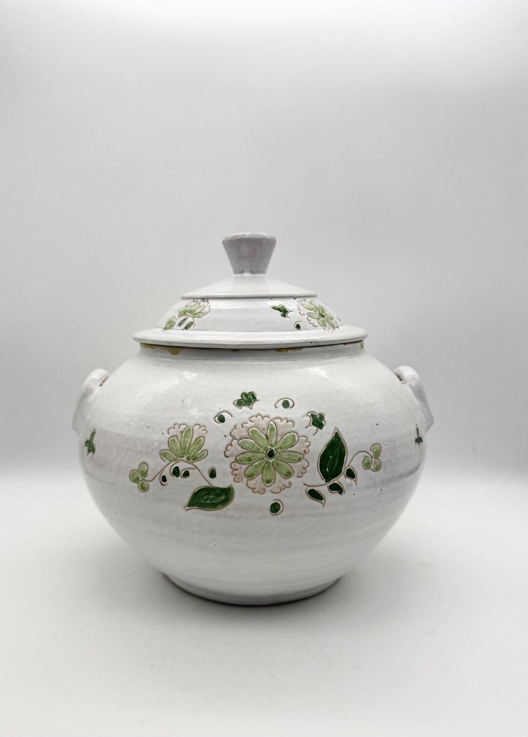 Vintage Large Pottery Jar With Lid, Large White Jar - Etsy