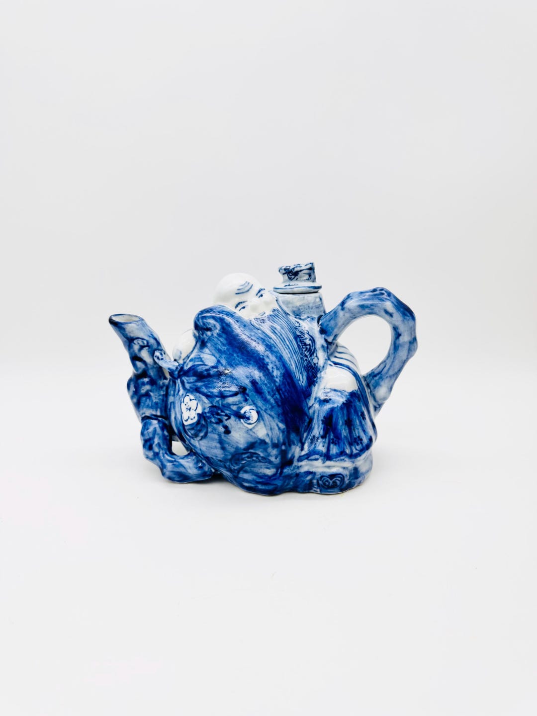 Vintage Chinese Blue and White Longevity God Teapot, Shou Immortal ...