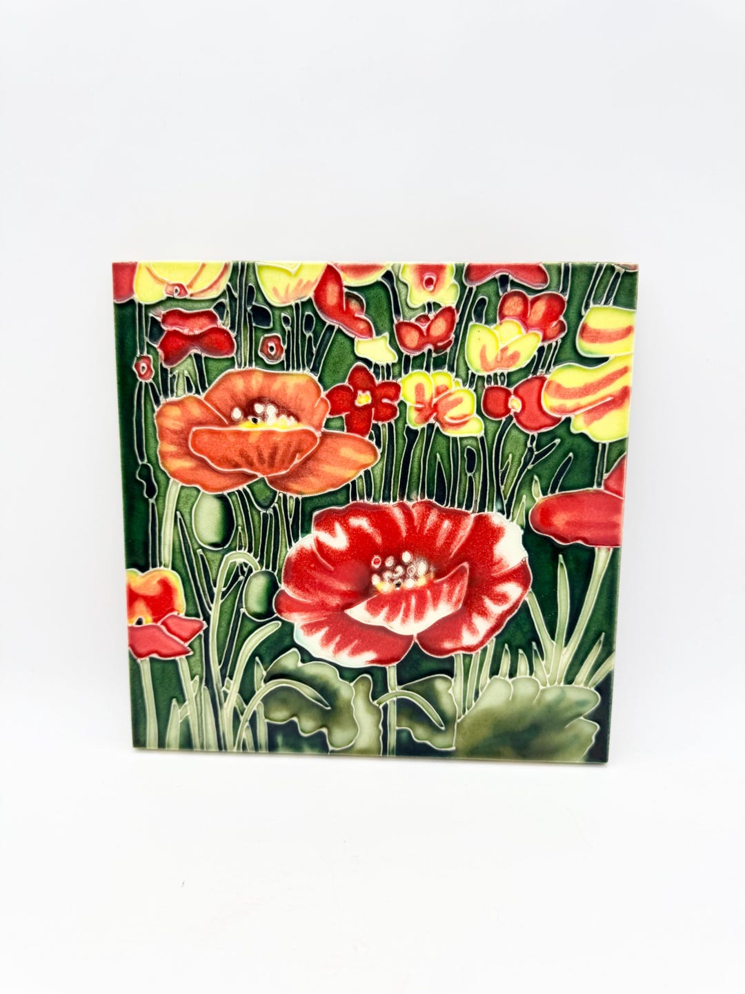 Decorative Floral Tile, Poppy Tile, Wall Decor - Etsy
