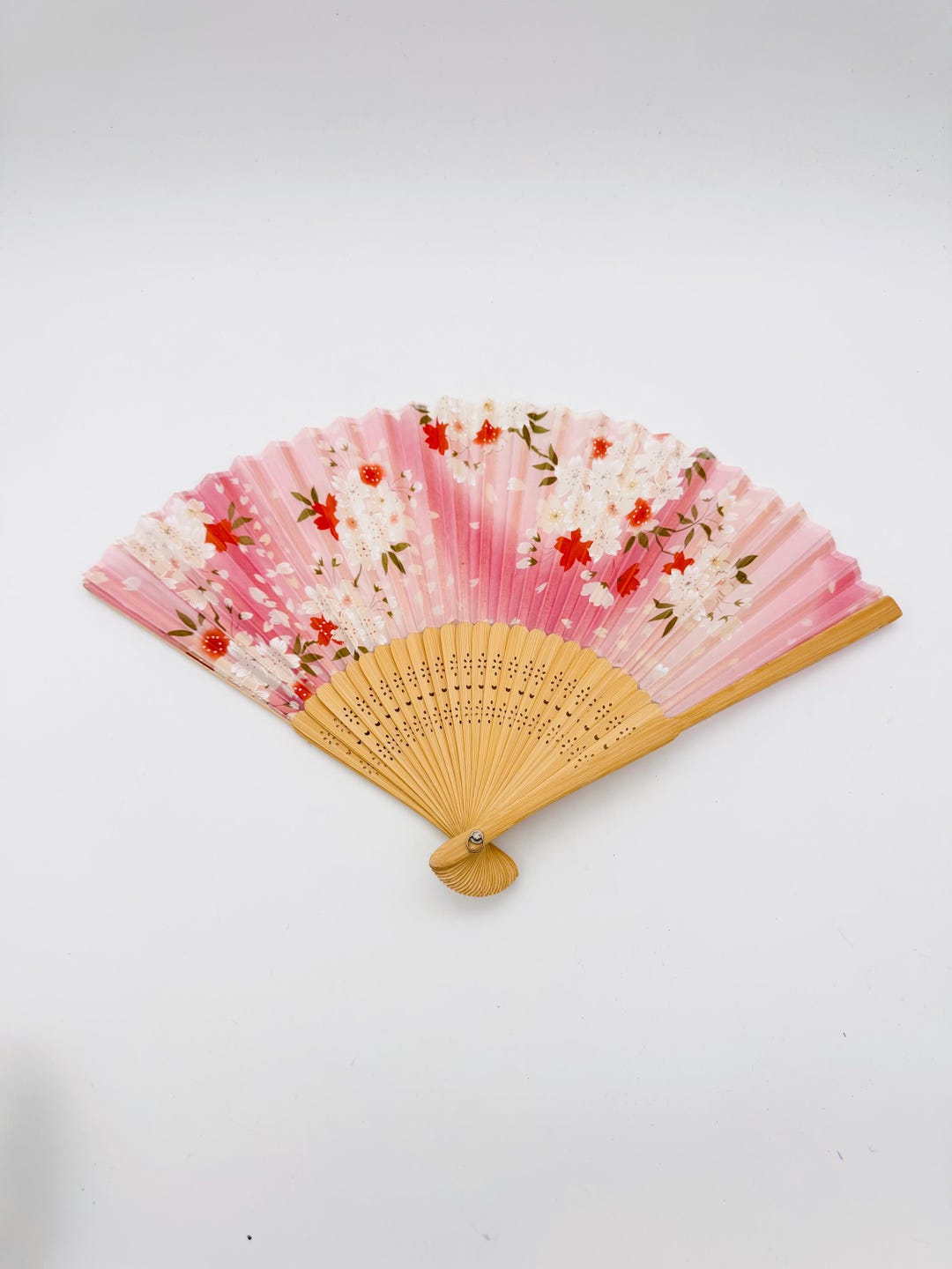 Vintage Japanese Sakura Fan, Foldable Silk Fan, Pink Cherry Blossom ...