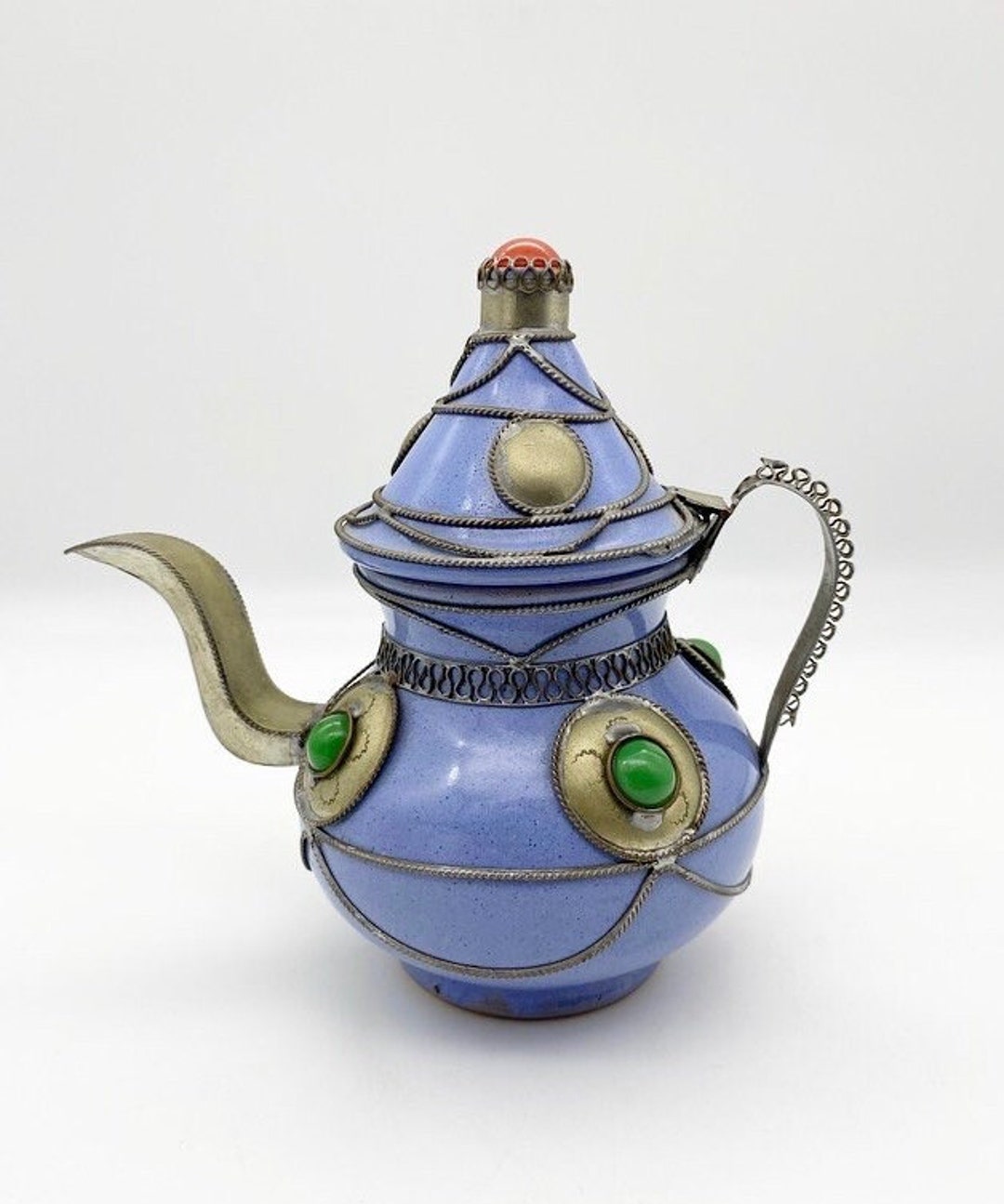 Vintage Middle Eastern Blue Stoneware Teapot - Etsy