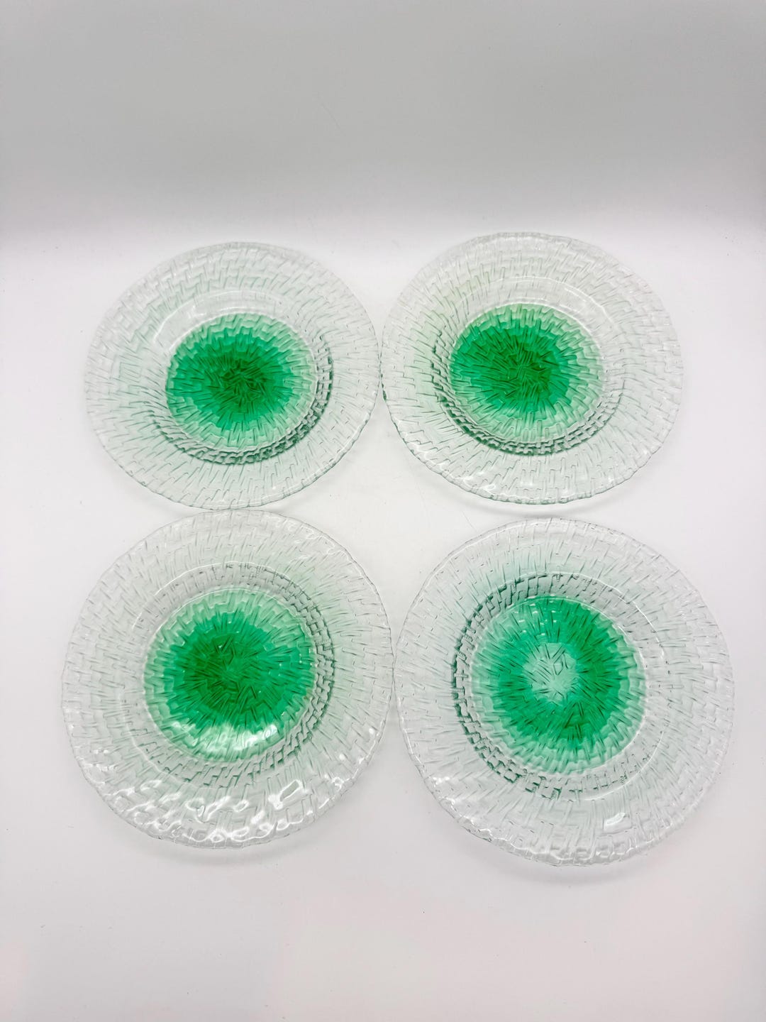 4 X Vintage Green Glass Dinner Plates - Etsy