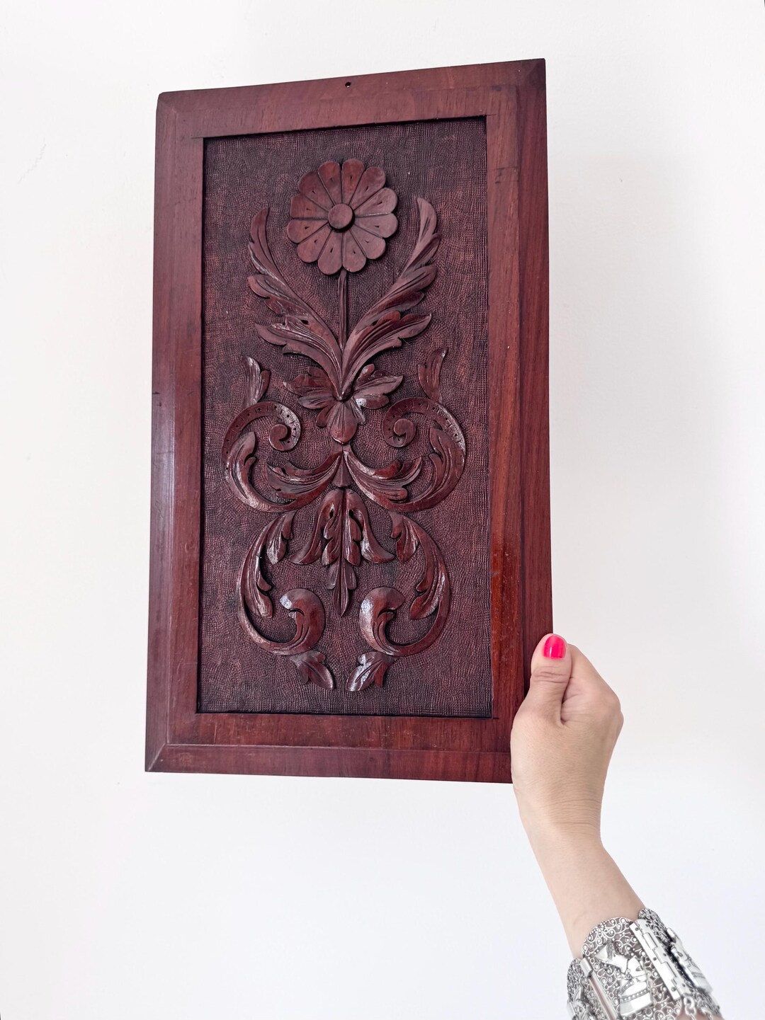 Arts and Crafts Wooden Panel, Hand Carved Floral Wooden Panel, Wall ...