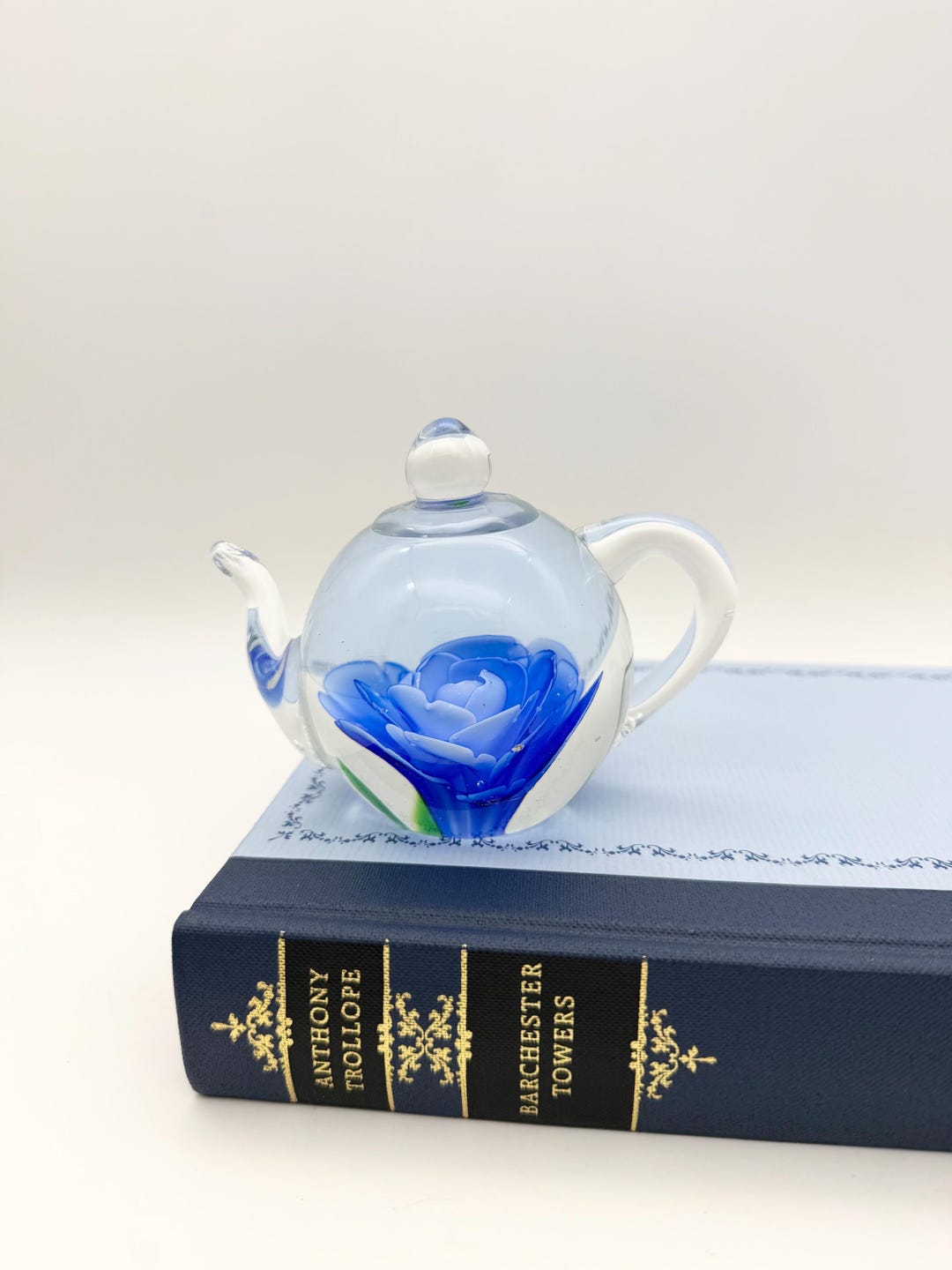 Art Glass Teapot Paperweight, Blue Flower Teapot Paperweight - Etsy