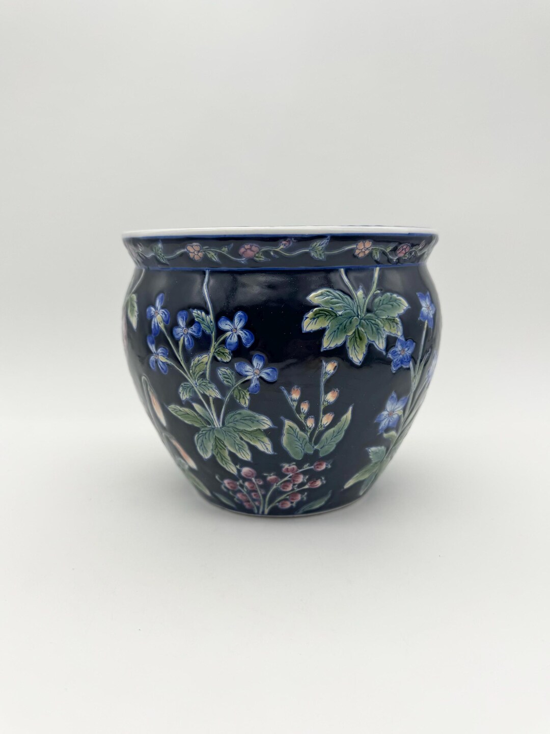 Vintage Chinese Plant Pot, Medium Size Blue Planter - Etsy