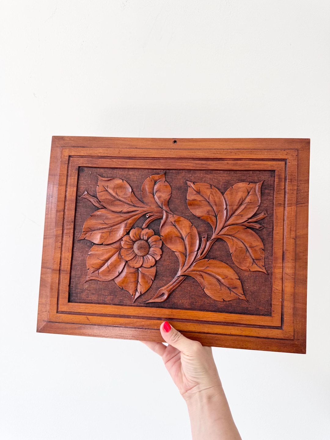 Arts and Crafts Wooden Panel, Hand Carved Floral Wooden Panel, Wall ...
