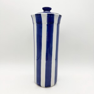Vintage Ceramic Spaghetti Jar, White Blue Striped Ceramic Kitchen Jar ...