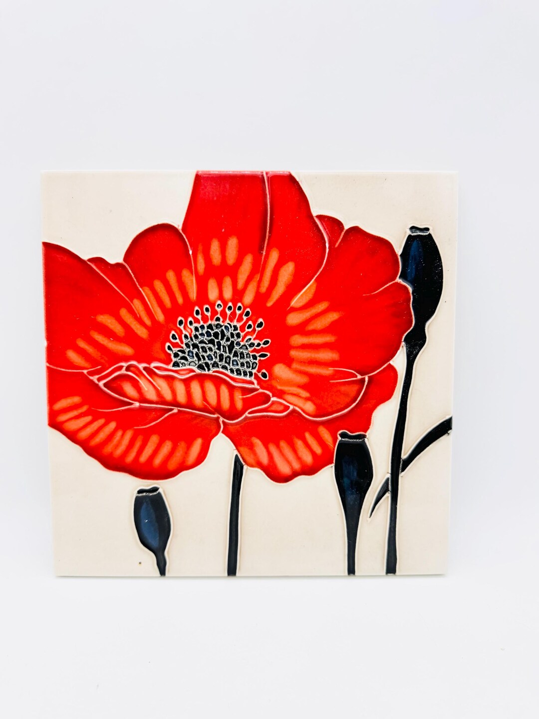 Decorative Floral Tile, Poppy Tile, Wall Decor - Etsy
