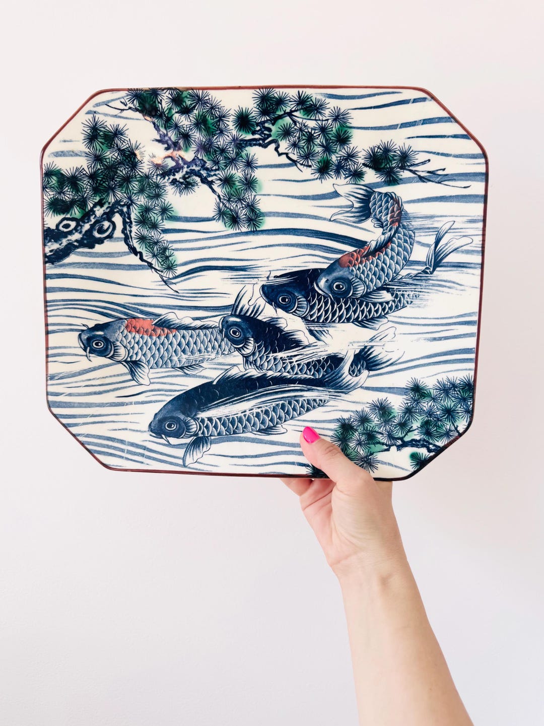 Vintage Koi Fish Japanese Platter, Andrea by Sadek Plate, Display Dish ...