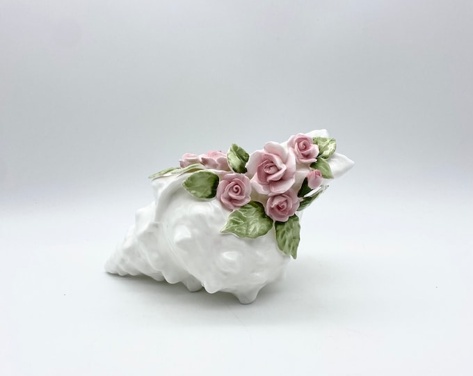 Vintage White Ceramic Conch Shell Plant Pot - Etsy