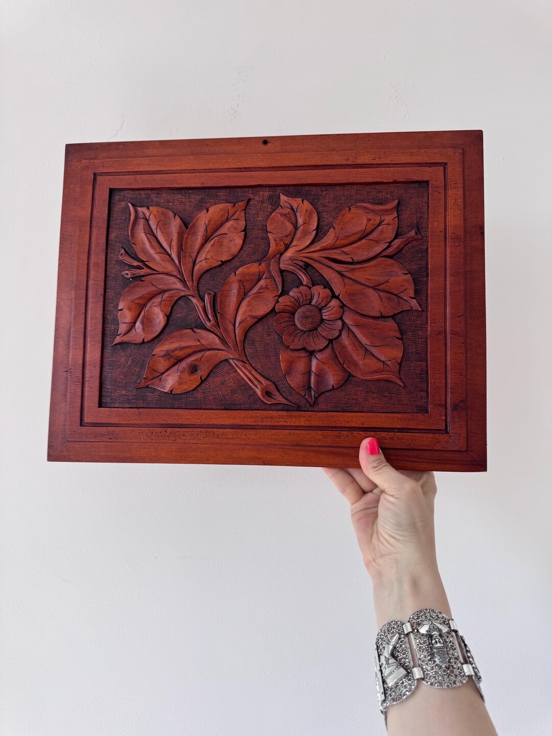 Arts and Crafts Wooden Panel, Hand Carved Floral Wooden Panel, Wall ...
