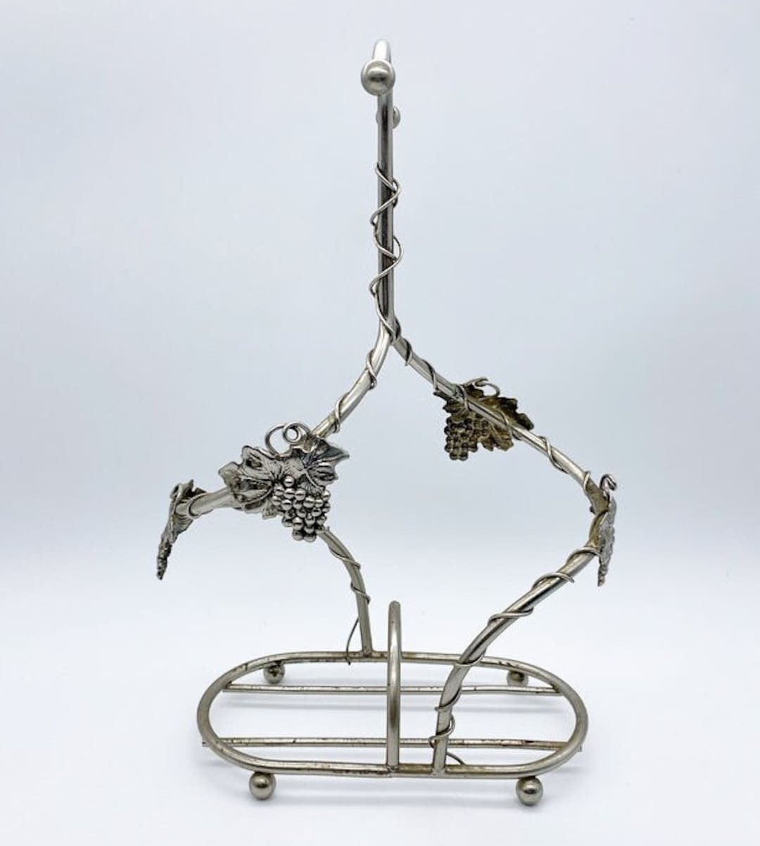 Vintage Silver Tone Metal Wine Rack, Grapes Wine Rack, Double Wine ...