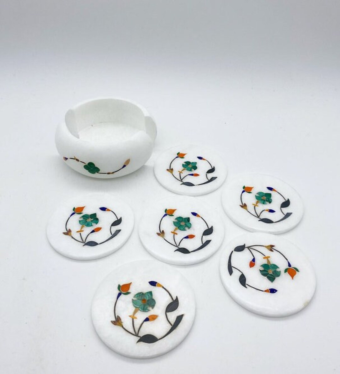 White Marble Inlaid Coasters, Coasters Set, Stone Coasters - Etsy