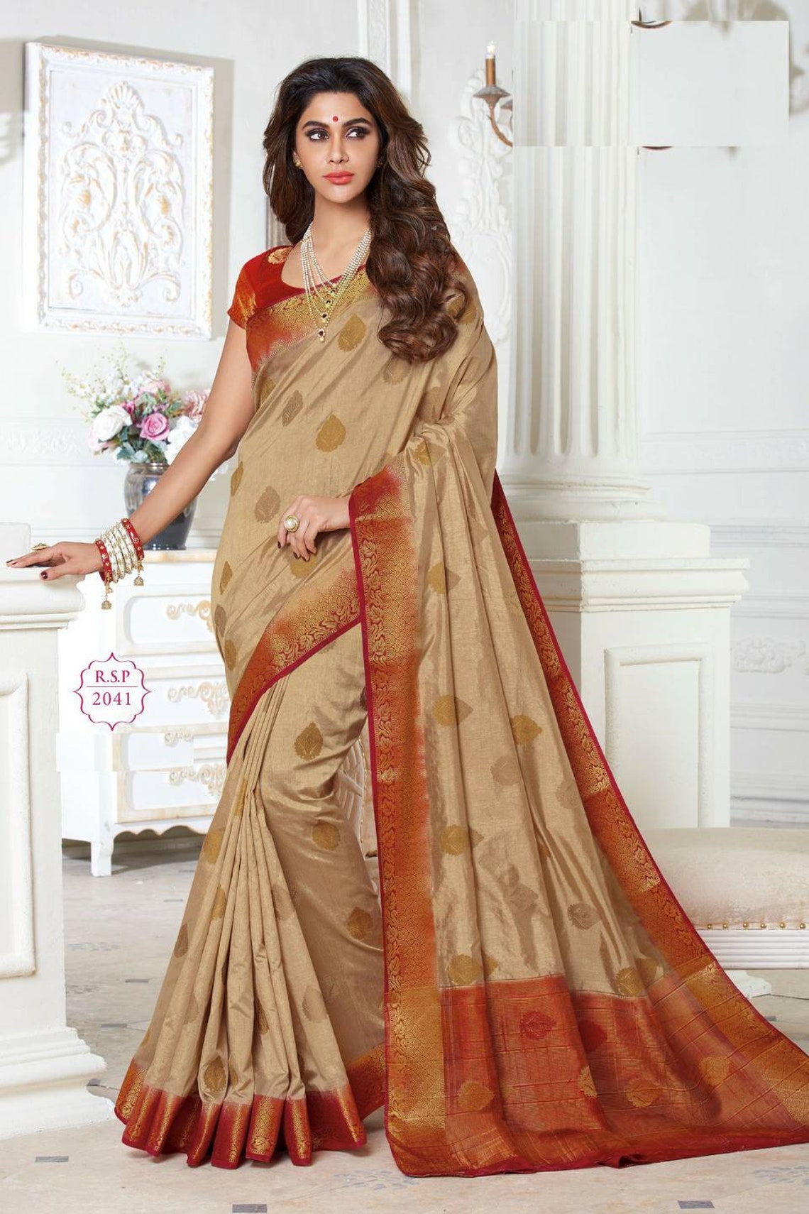 Golden Ivory Silk Saree Wedding Saree Partywear Designer Saree Etsy