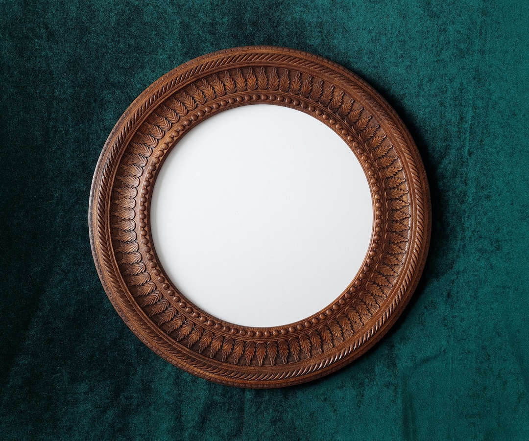 Round Frame, Wooden Round Frame, Round Picture Frame, Round Carved ...