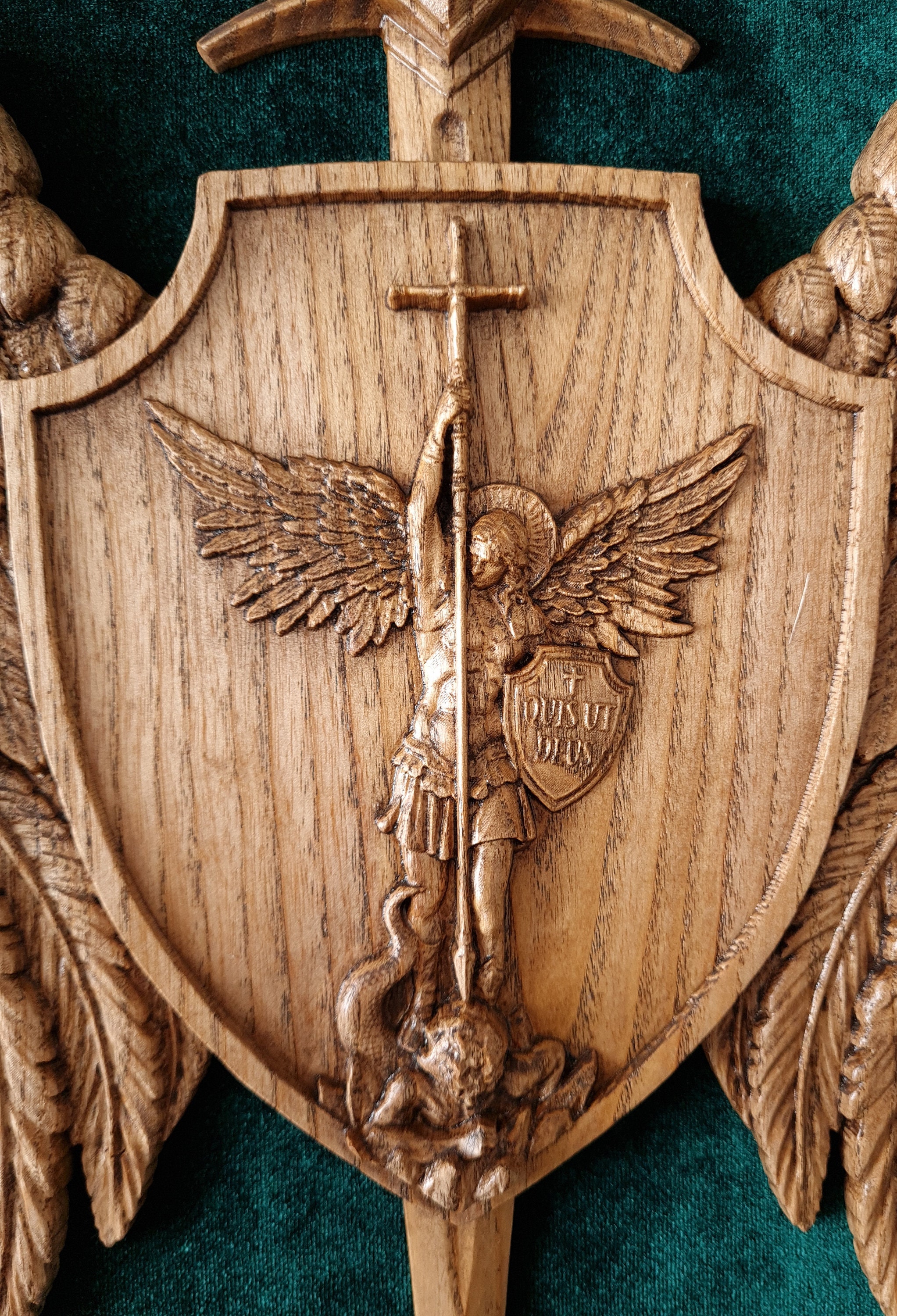 Holy Sword and Shield Archangel Michael Carved wooden shield Religious Gift