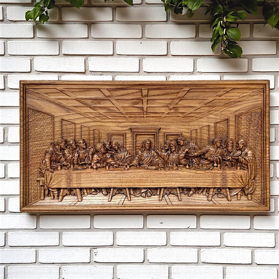 The Last Supper Wood Carving Panel, Carved Wooden Wall Art, Christian ...