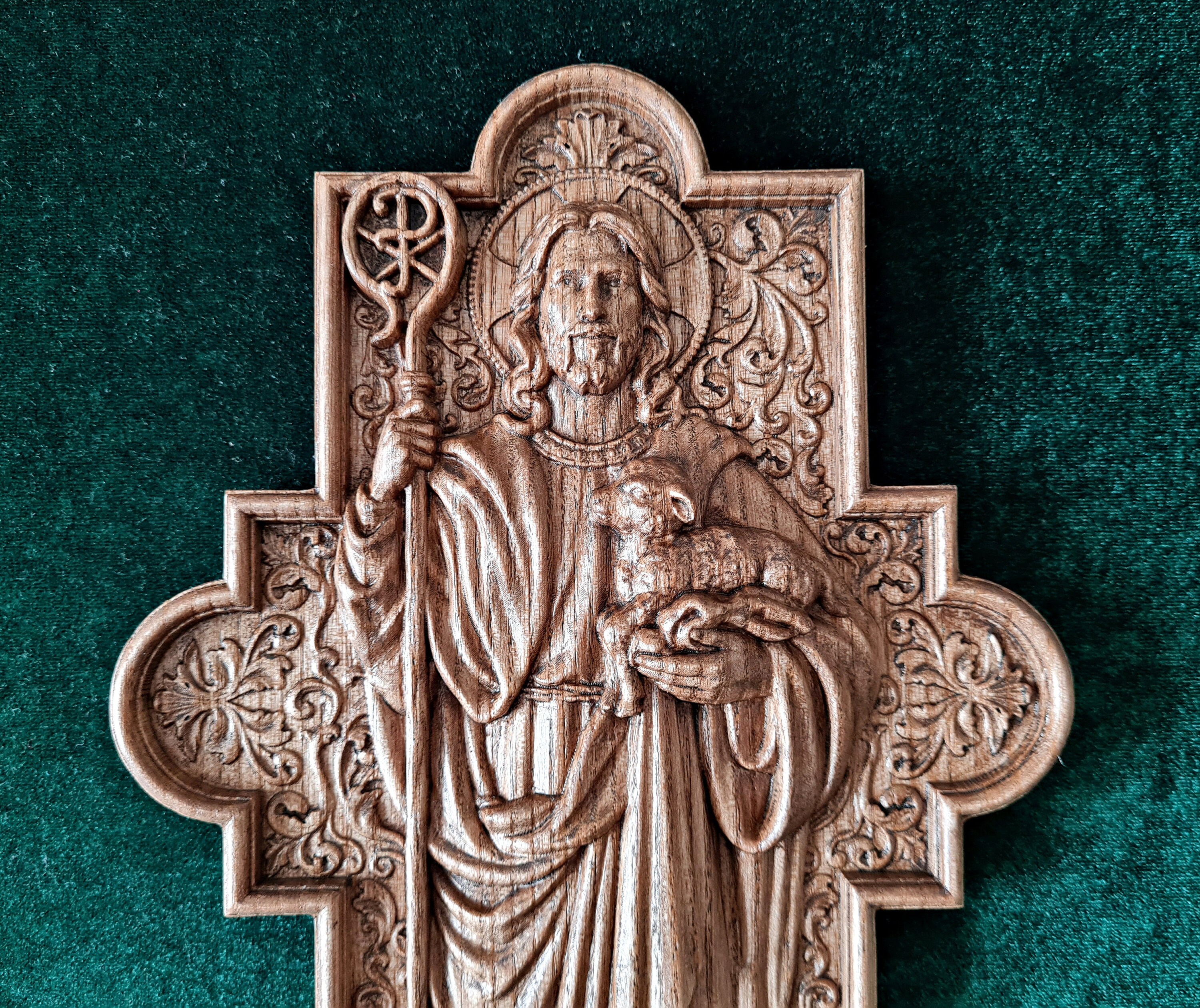 The Shepherd Cross, Wooden Carved Cross - Etsy