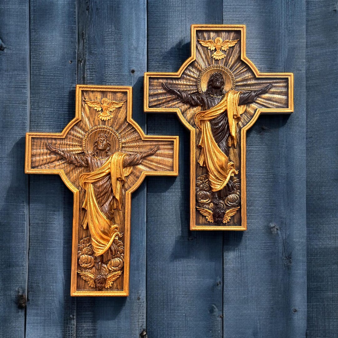 Wooden Ascension of Jesus, Carved Cross, Catholic Cross, Choose Size ...