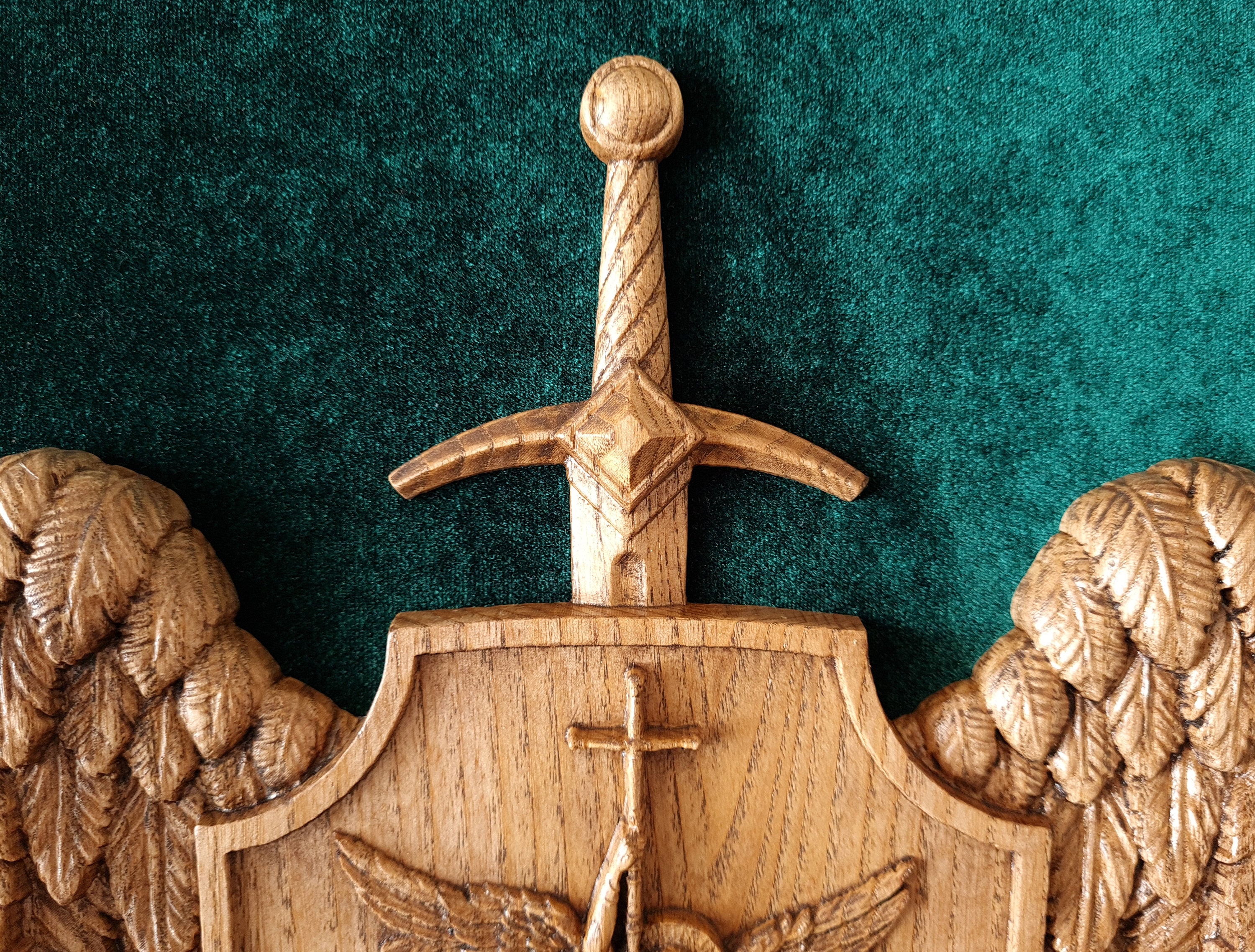 Holy Sword and Shield Archangel Michael Carved wooden shield Religious Gift