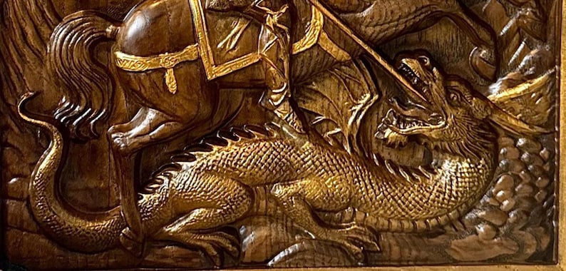 Wood Carved Icon of Saint George the Victorious, Handcrafted Wooden ...