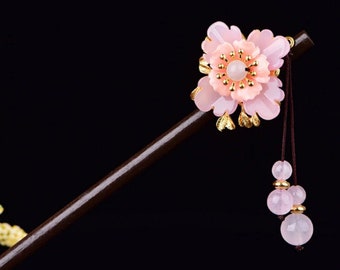 Pink Hair Stick Chinese Style Pin Flower - Etsy