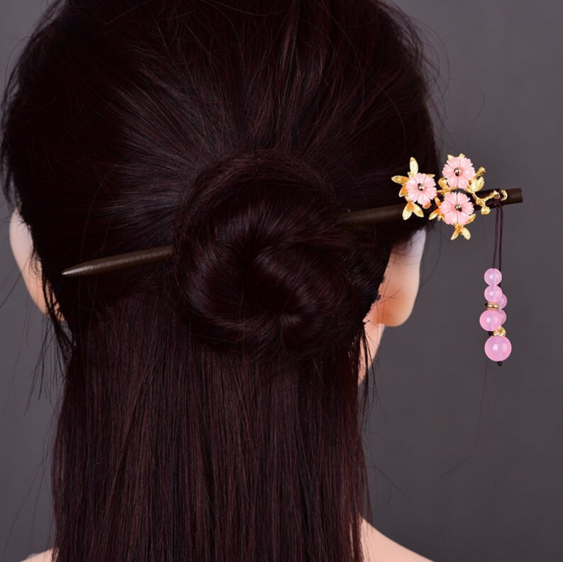 Pink Hair Stick Chinese Style Pin Flower - Etsy