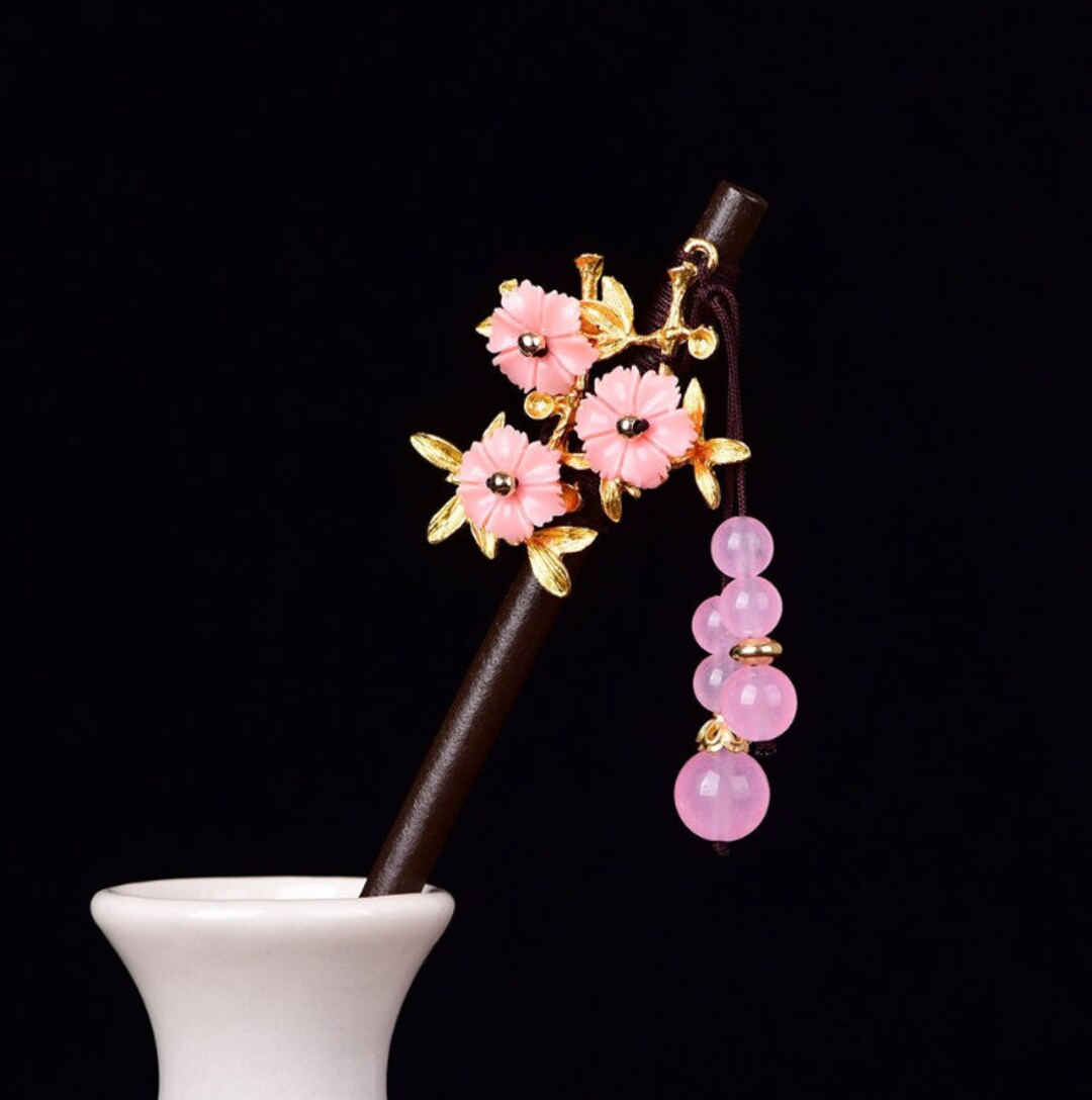 Pink Hair Stick Chinese Style Pin Flower - Etsy