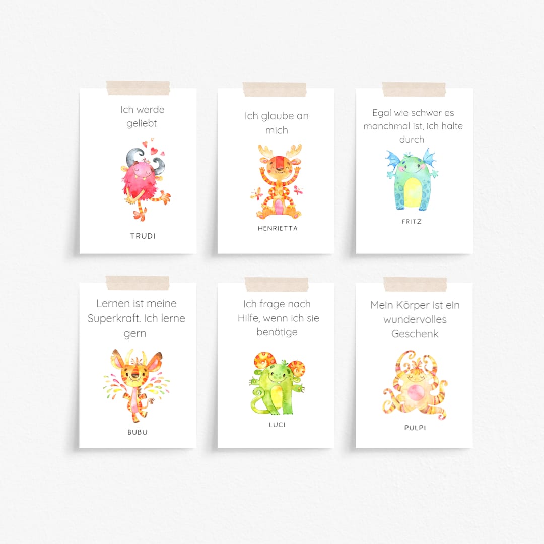 Affirmation Cards Children, Courage Cards Monsters, Motivation Cards ...