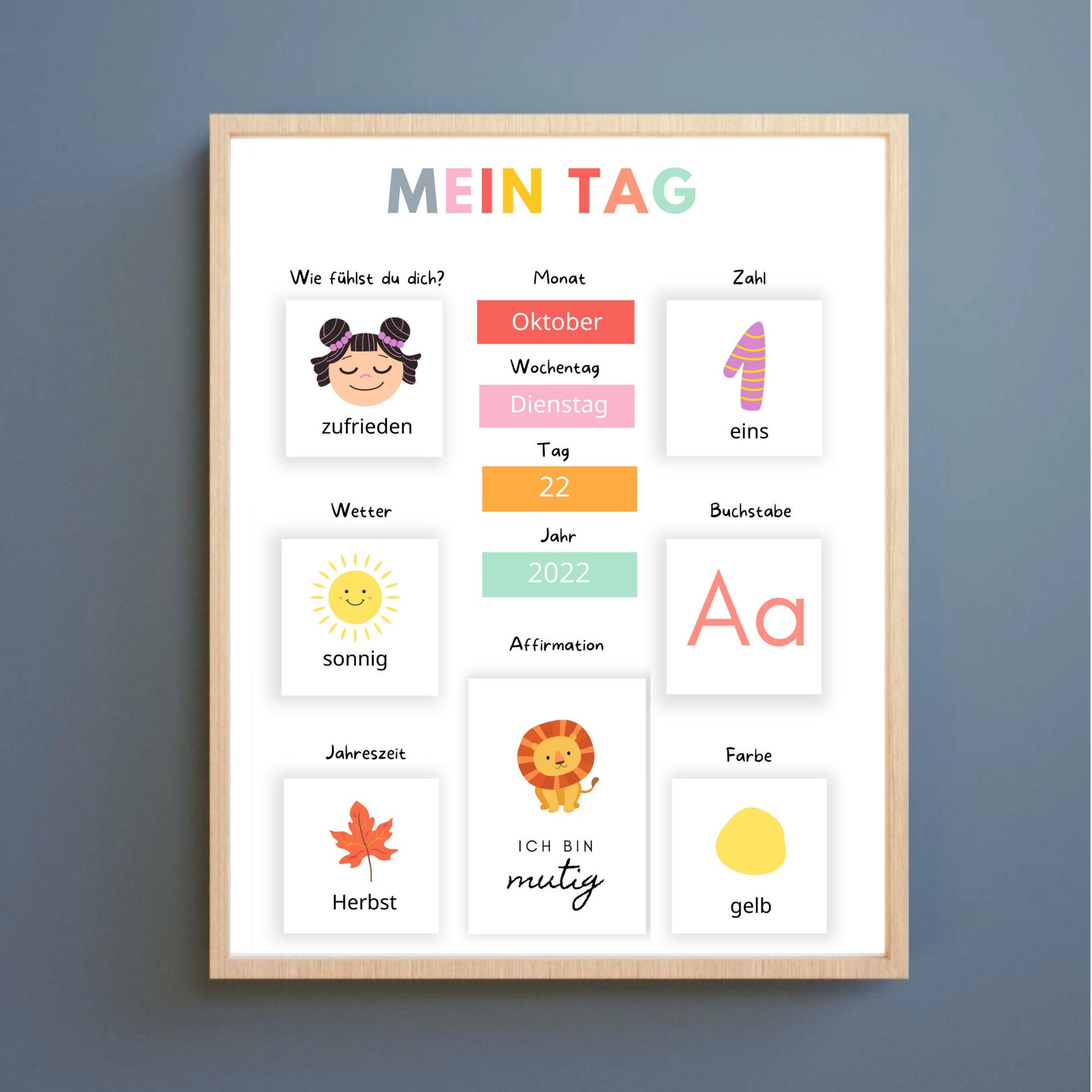 Tagesplan für Kinder, Kinderkalender mit Wochentag, Monat und ...
