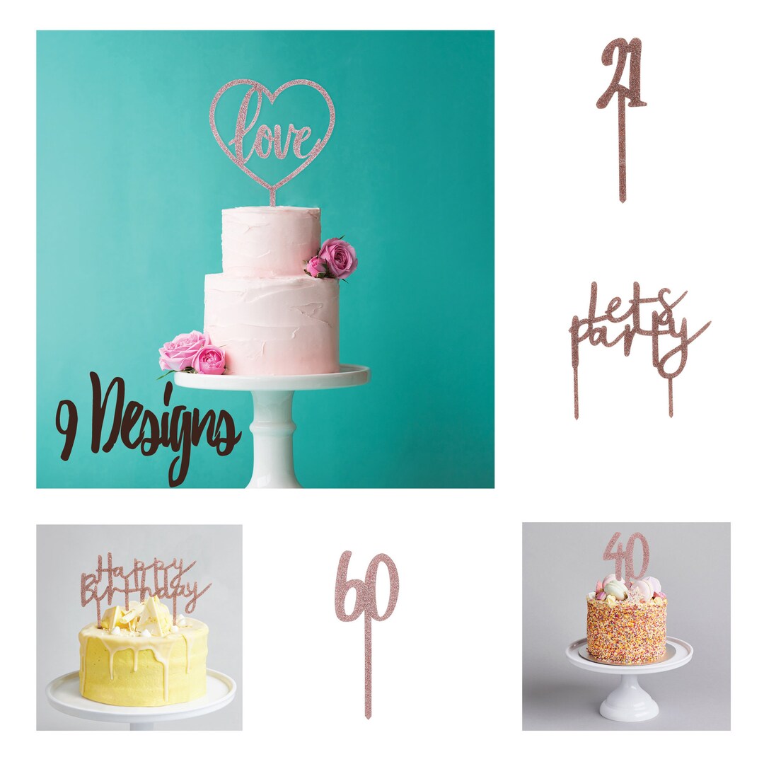 Rose Gold Glitter Cake Topper Rose Gold Happy Birthday Topper Rose