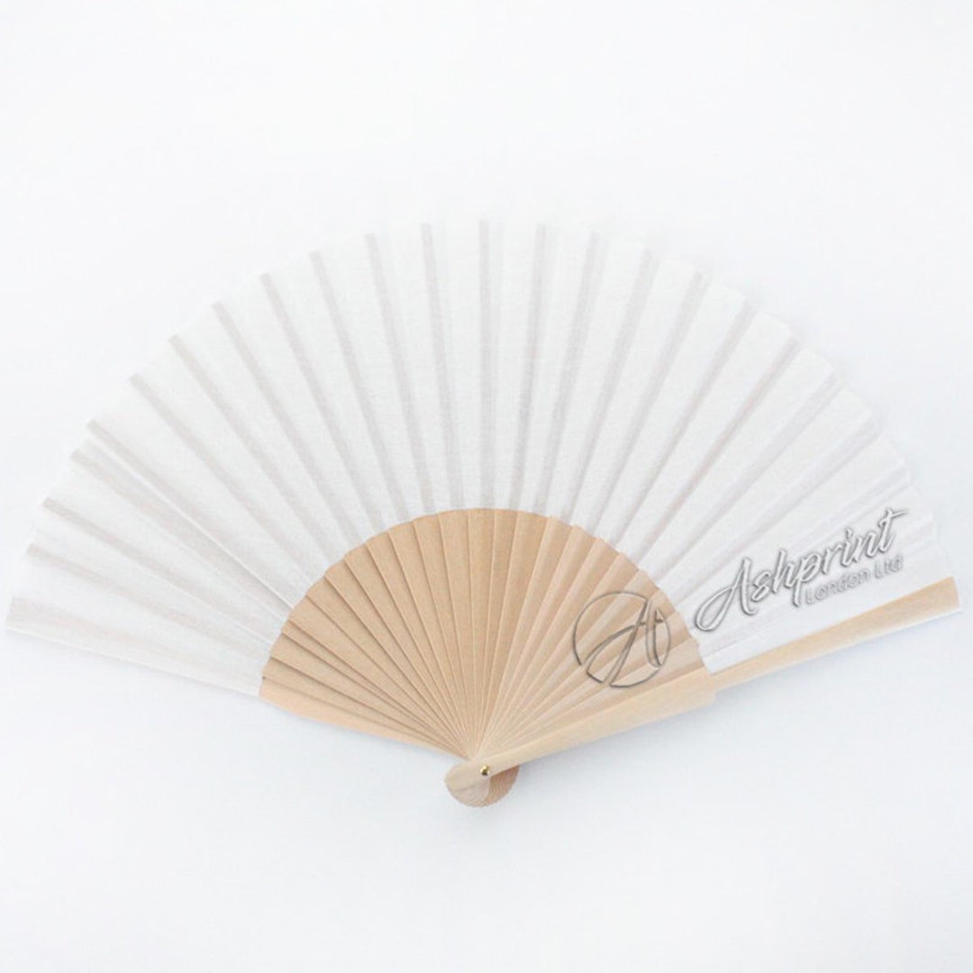 White Wooden Fabric Fan, Wedding Fan, Hand Fan, Wedding Favour Fans ...