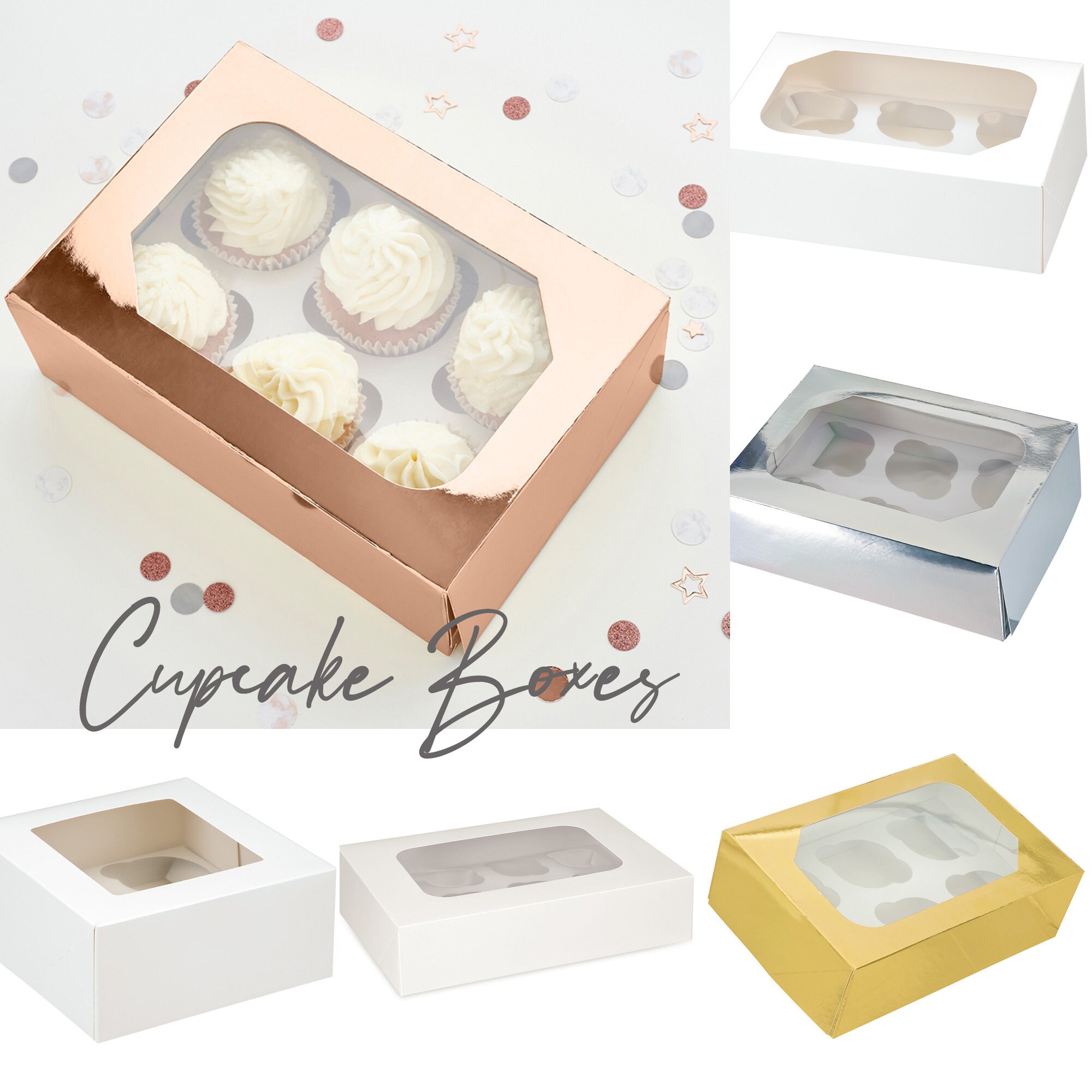 4612 Insert Cupcake Boxes with Window Packs of 10 White | Etsy