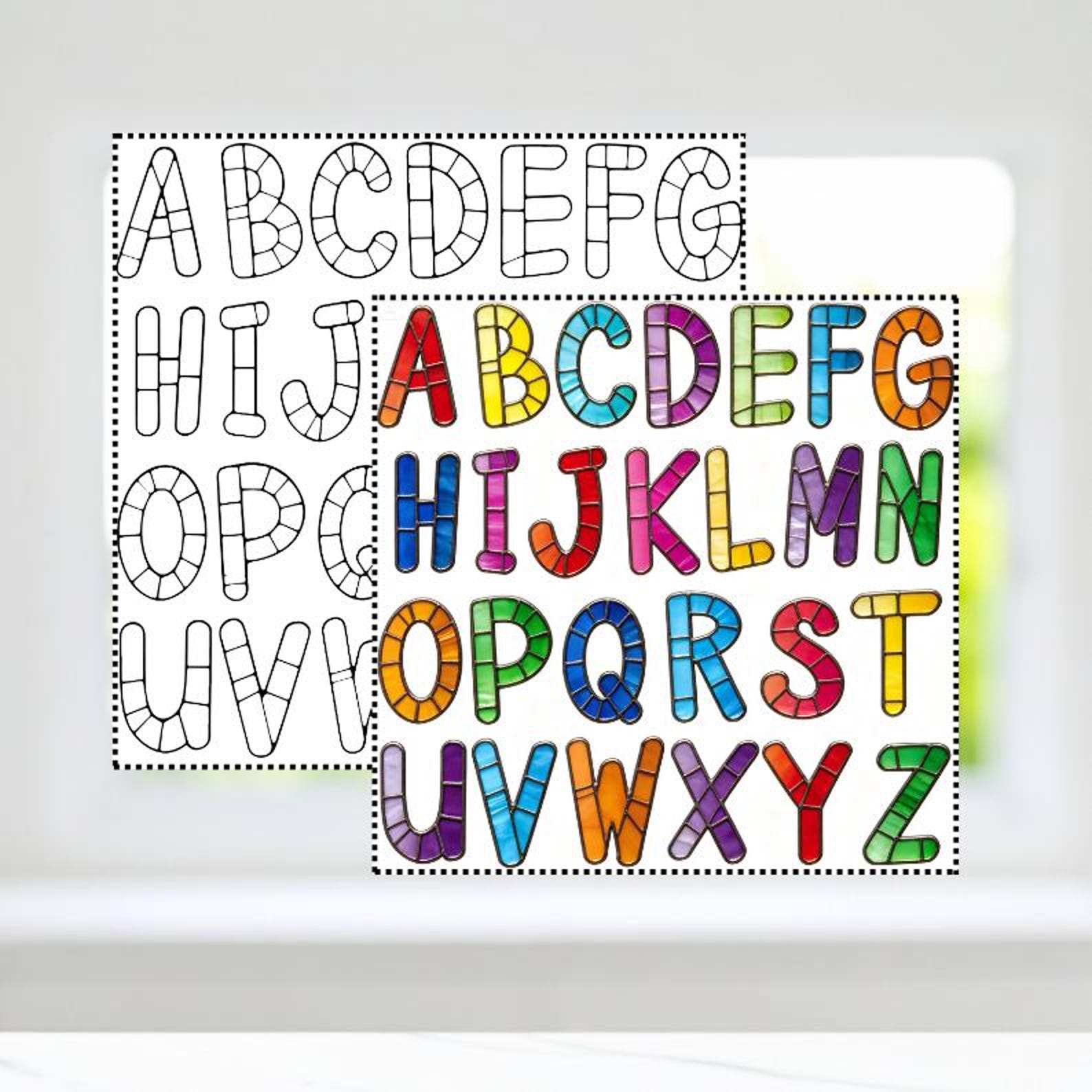 Colorful Alphabet Stained Glass Pattern Set A–Z, Letter Suncatcher ...