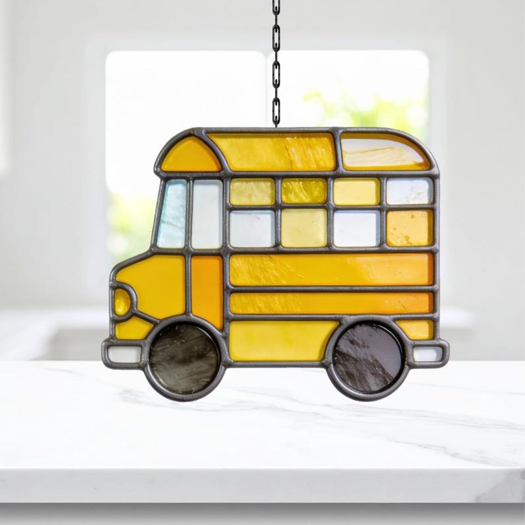 School Bus Stained Glass Pattern, Simple Bus Suncatcher, Kids Room ...