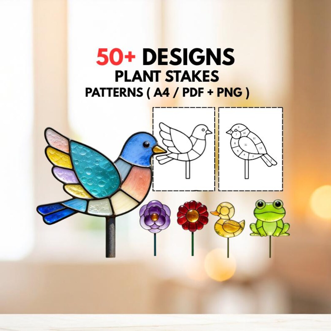 50+ Stained Glass Plant Stakes Patterns Bundle – Garden Stakes Designs ...