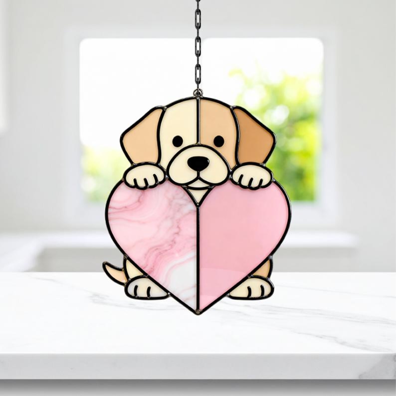 Dog Hugging Heart Stained Glass Pattern – Puppy Love Suncatcher, DIY ...