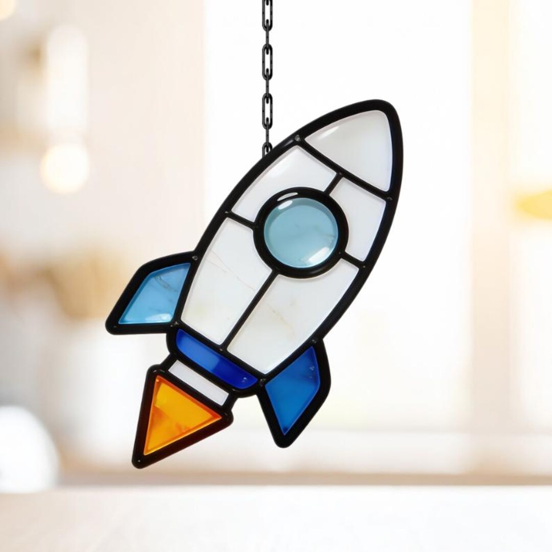 Rocket Stained Glass Pattern, Minimal Space Suncatcher, Nursery Wall ...