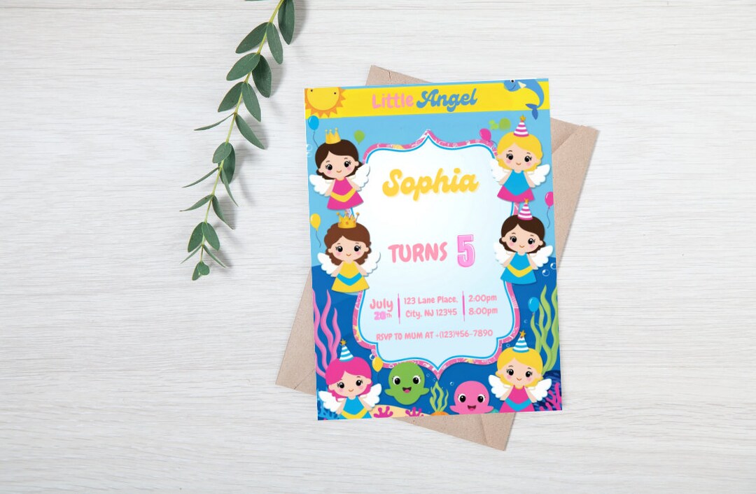 Little Angel Theme Birthday Invitation for Girl - Editable With Canva ...