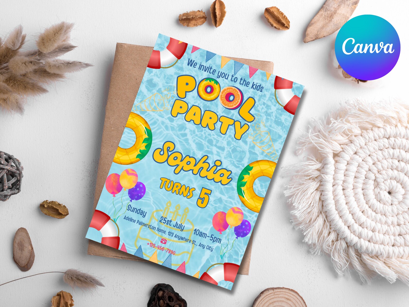 Customizable Pool Party Invitation | Editable Summer Birthday Invite ...
