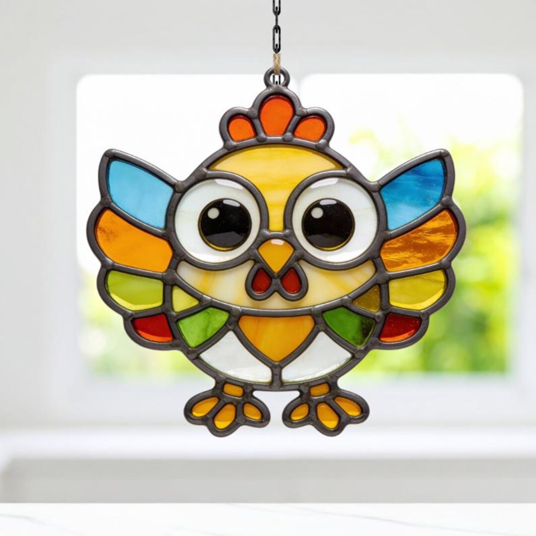 Big Eye Chicken Stained Glass Pattern, Playful Farm Suncatcher (digital ...