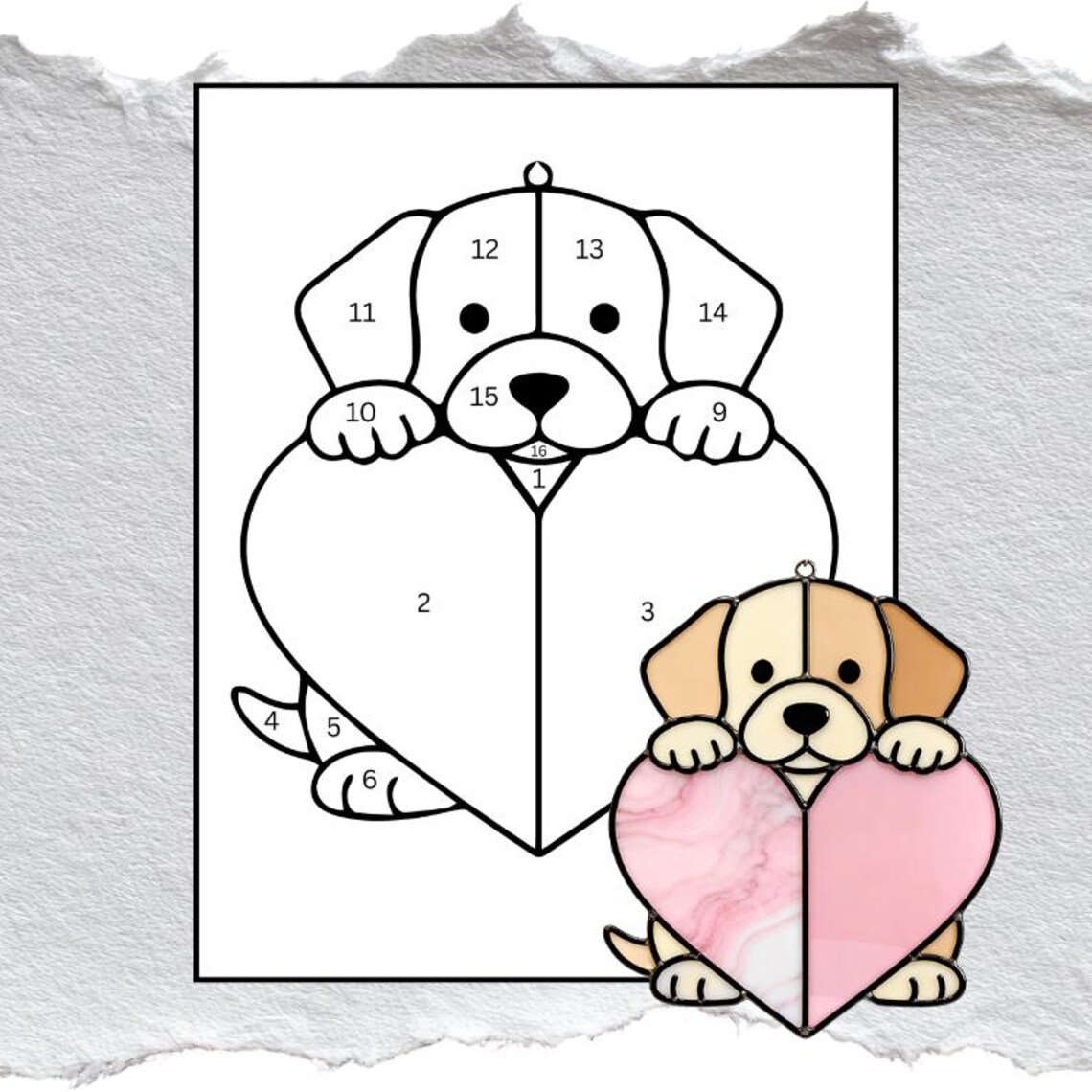 Dog Hugging Heart Stained Glass Pattern – Puppy Love Suncatcher, DIY ...