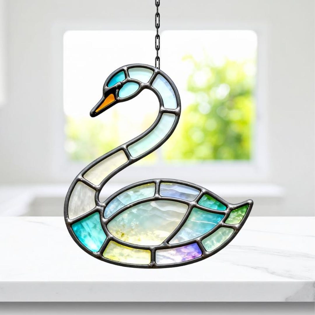 Swan Suncatcher Stained Glass Pattern, Curved Neck Swan Design ...