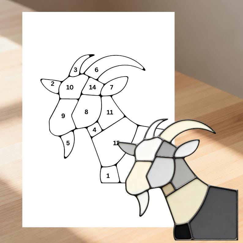 Goat Suncatcher Stained Glass Pattern, Farm Animal Art (digital ...