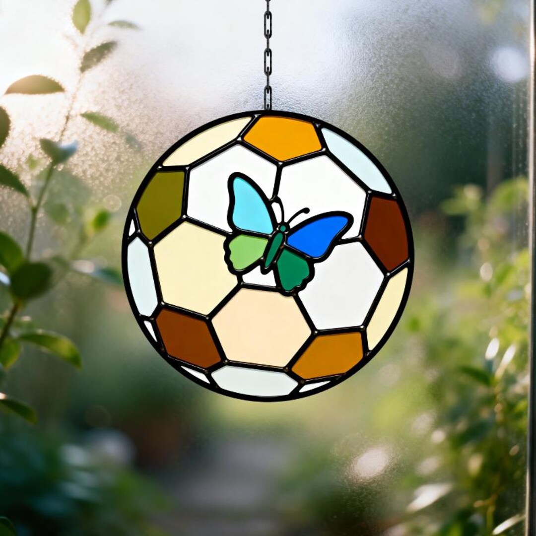Soccer Butterfly Stained Glass Pattern, DIY Suncatcher (digital ...