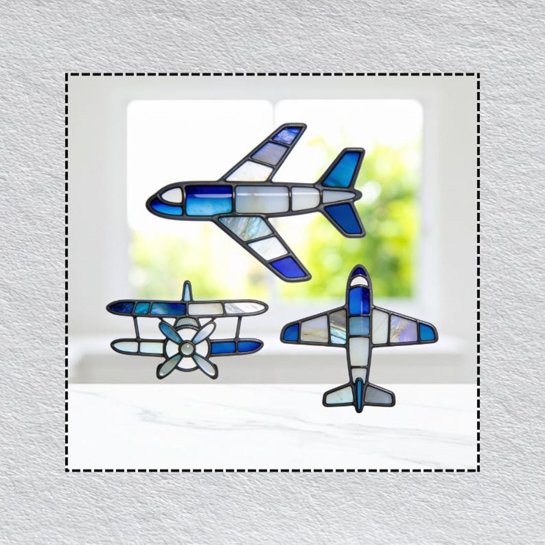 Minimal Airplane Stained Glass Pattern, Three Aircraft Silhouettes ...
