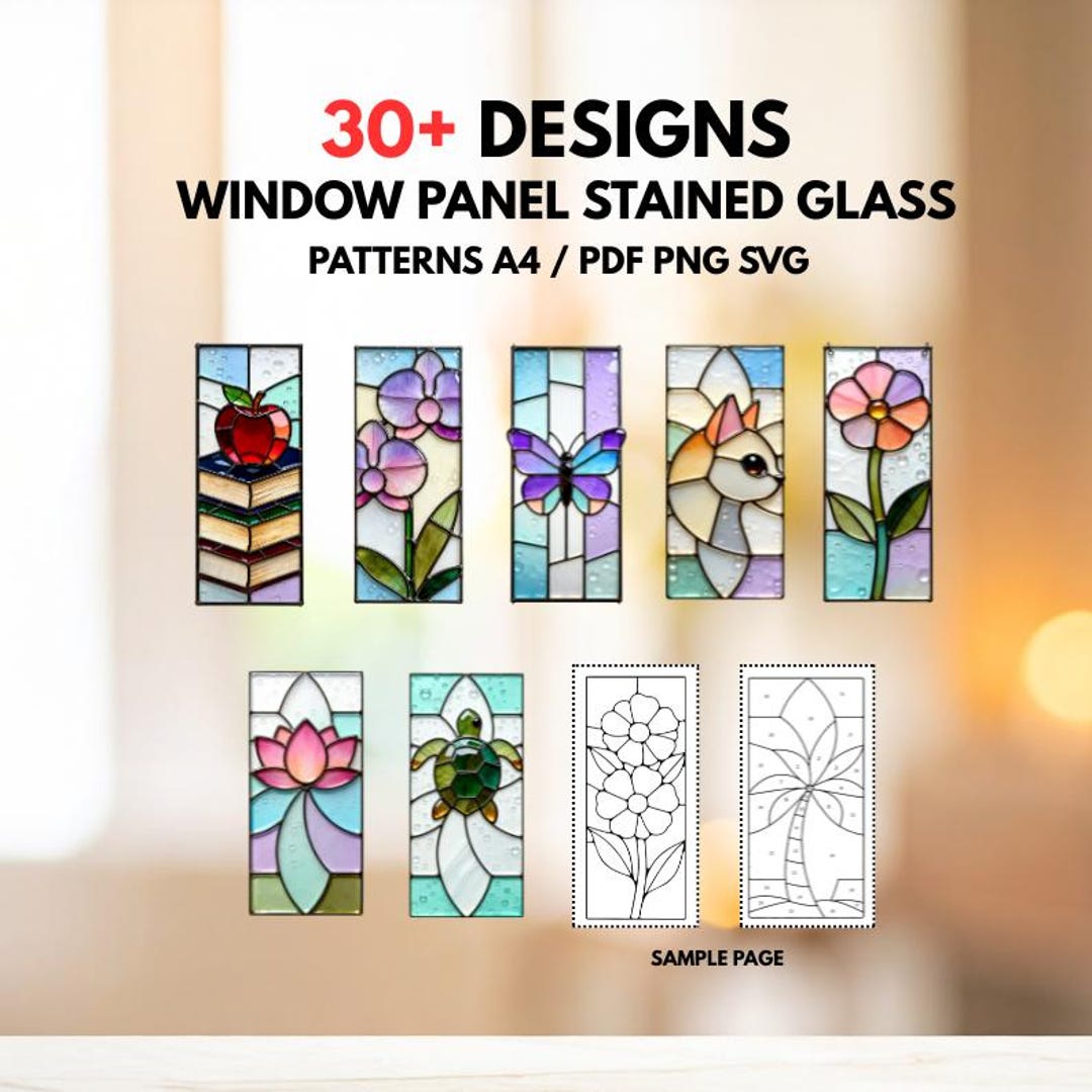 30+ Stained Glass Window Panel Patterns Bundle - A4 Suncatcher Pattern ...