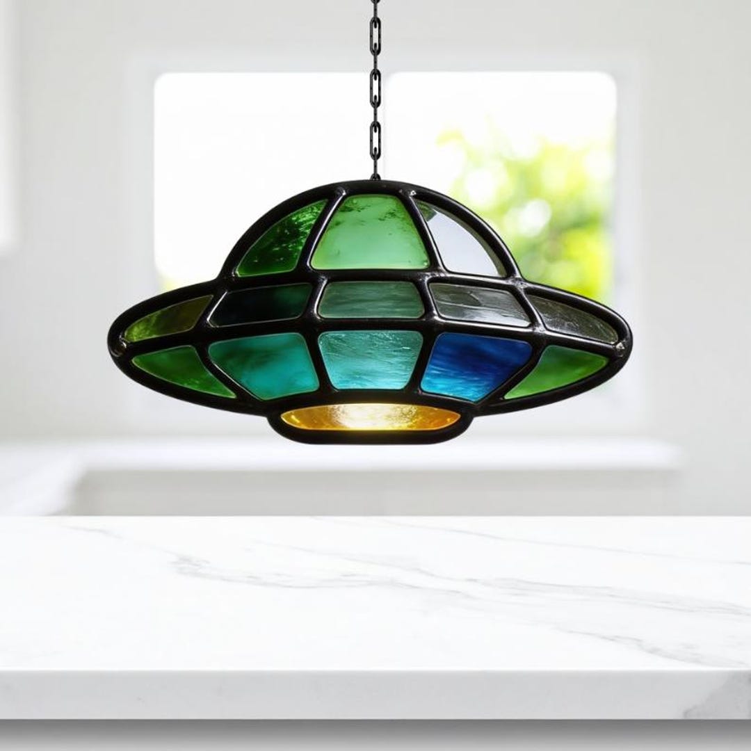 UFO Suncatcher Stained Glass Pattern, Classic Flying Saucer (digital ...