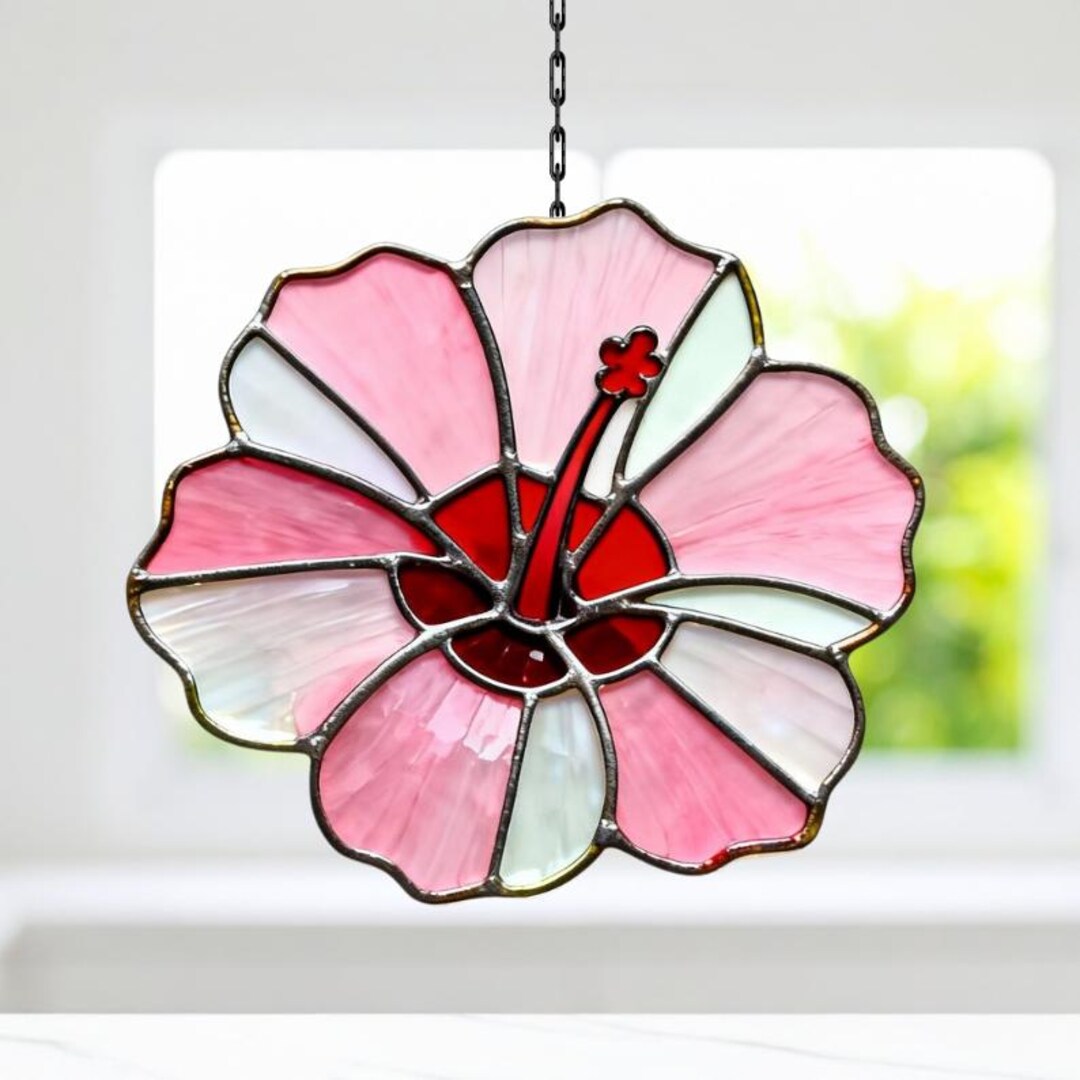 Hibiscus Suncatcher Stained Glass Pattern, Tropical Flower Design ...
