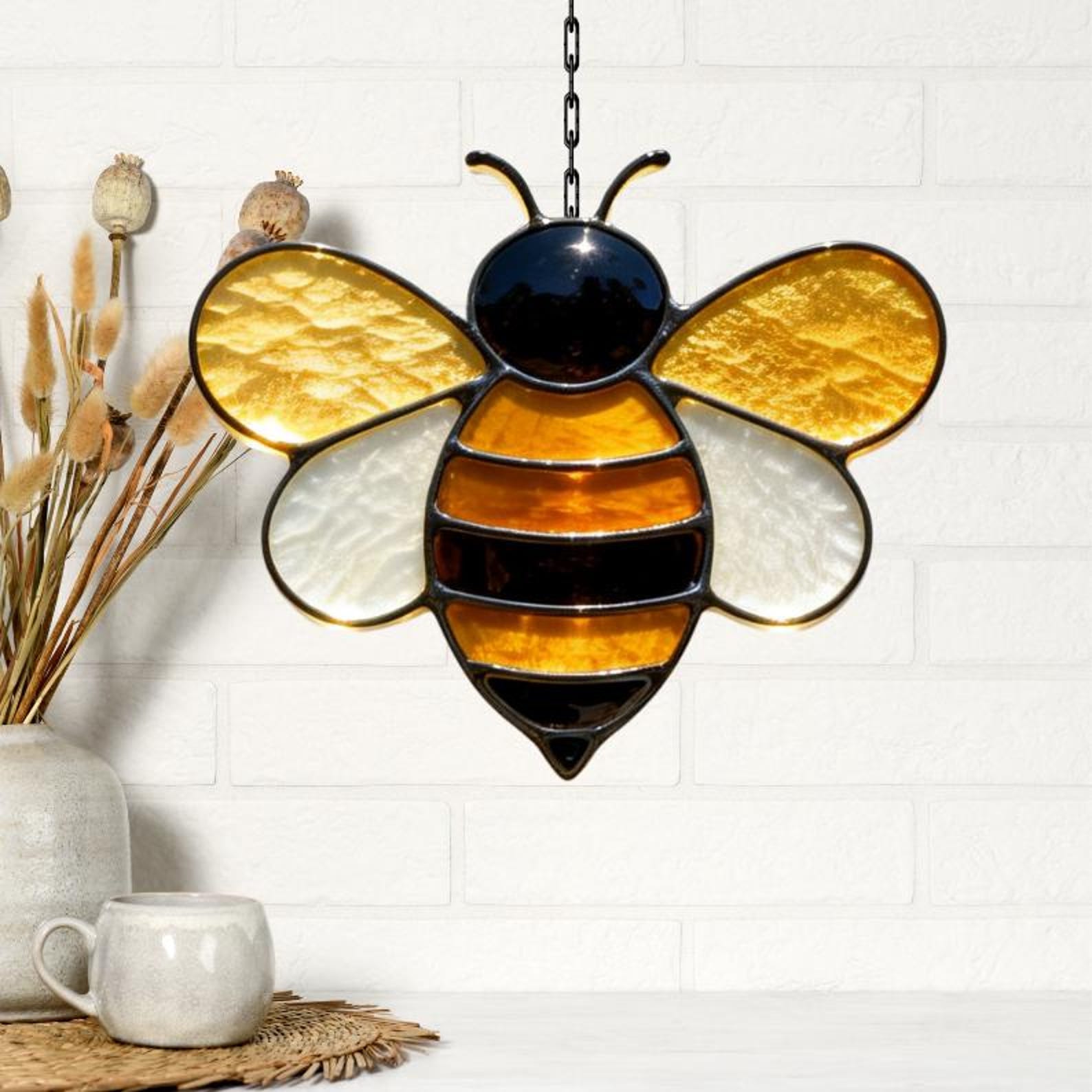 Bee Suncatcher Stained Glass Pattern, DIY Garden Decor (digital ...